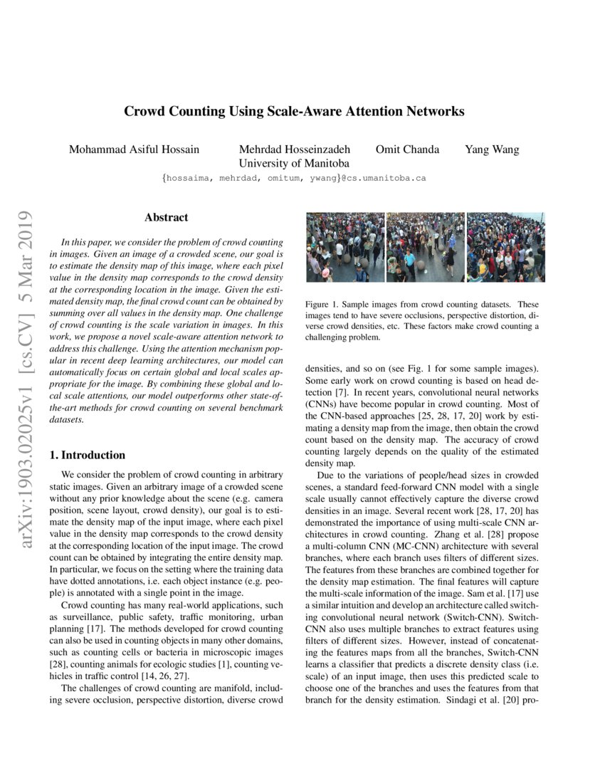 Crowd Counting Using Scale-Aware Attention Networks | DeepAI Crowd Counting Using Scale-Aware Attention Networks | DeepAI