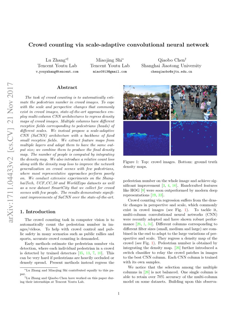 Crowd counting via scale-adaptive convolutional neural network | DeepAI