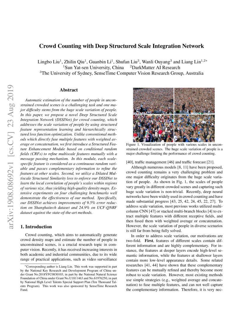 Crowd Counting With Deep Structured Scale Integration Network Deepai