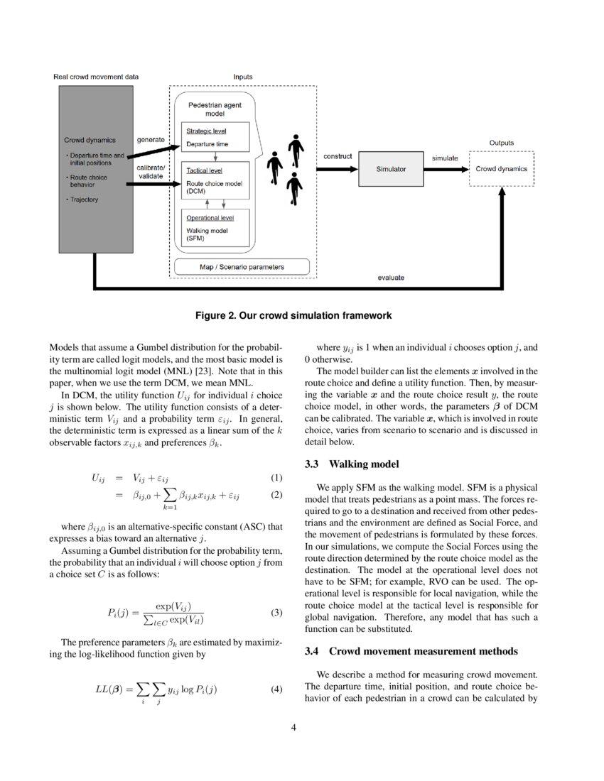 Crowd simulation incorporating a route choice model and similarity evaluation using real large ...
