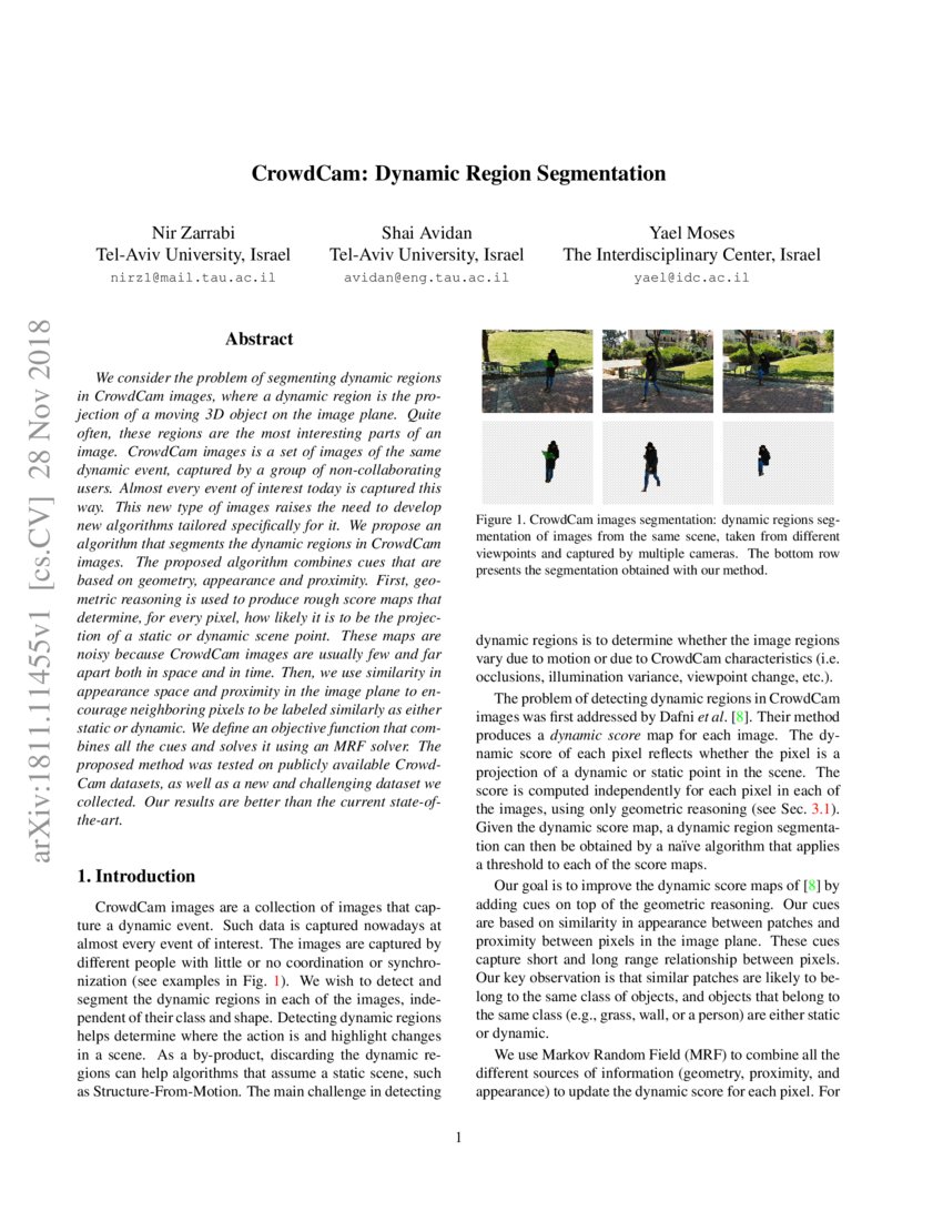 CrowdCam: Dynamic Region Segmentation | DeepAI