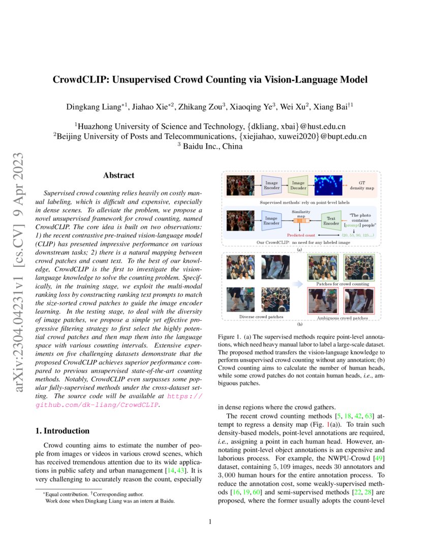 CrowdCLIP: Unsupervised Crowd Counting via Vision-Language Model | DeepAI CrowdCLIP: Unsupervised Crowd Counting via Vision-Language Model | DeepAI