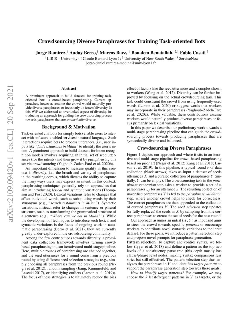 Crowdsourcing Diverse Paraphrases for Training Task-oriented Bots | DeepAI