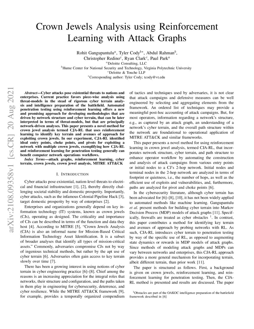 Crown Jewels Analysis using Reinforcement Learning with Attack Graphs | DeepAI