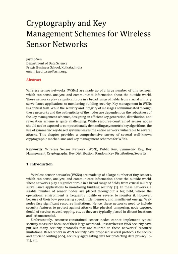 Cryptography And Key Management Schemes For Wireless Sensor Networks Deepai