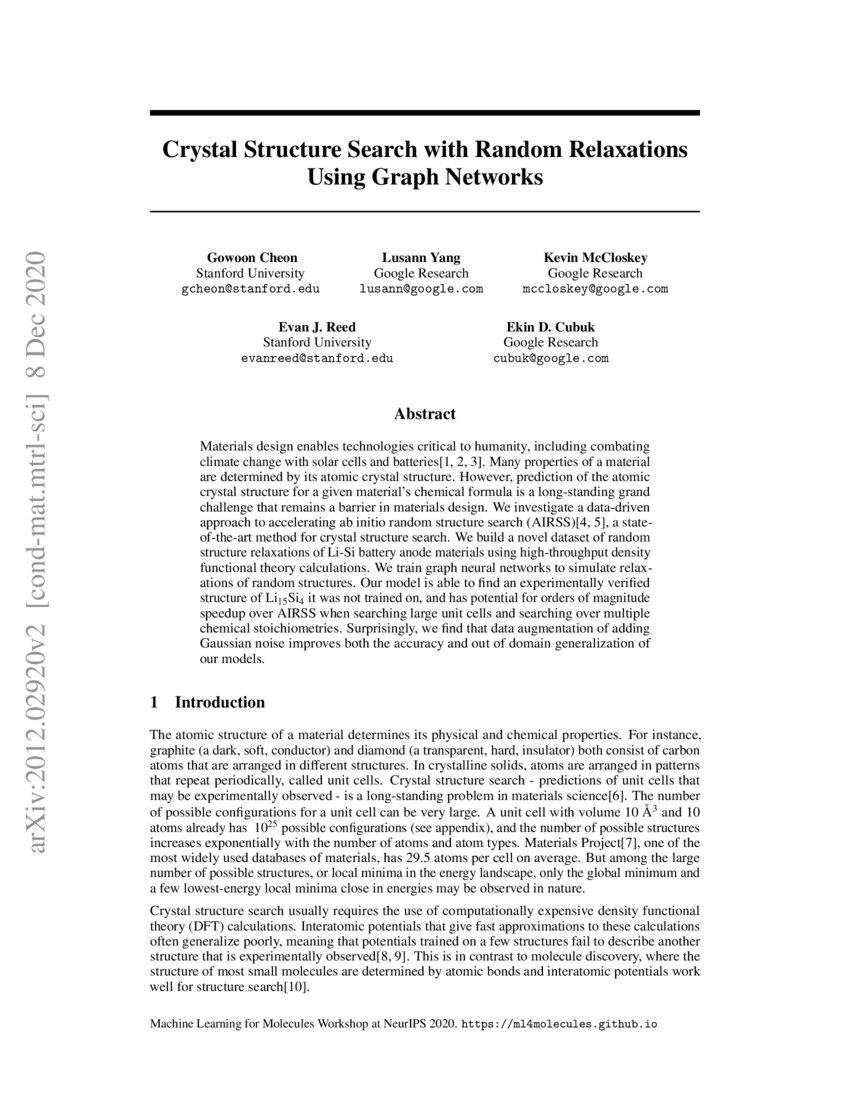 Crystal Structure Search with Random Relaxations Using Graph Networks | DeepAI