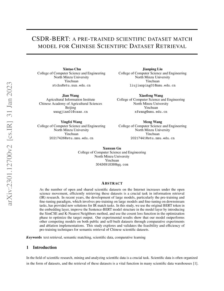 CSDR-BERT: a pre-trained scientific dataset match model for Chinese ...
