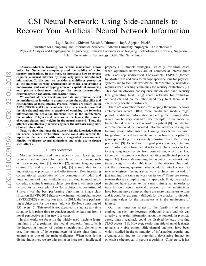 CSI Neural Network: Using Side-channels to Recover Your Artificial ...
