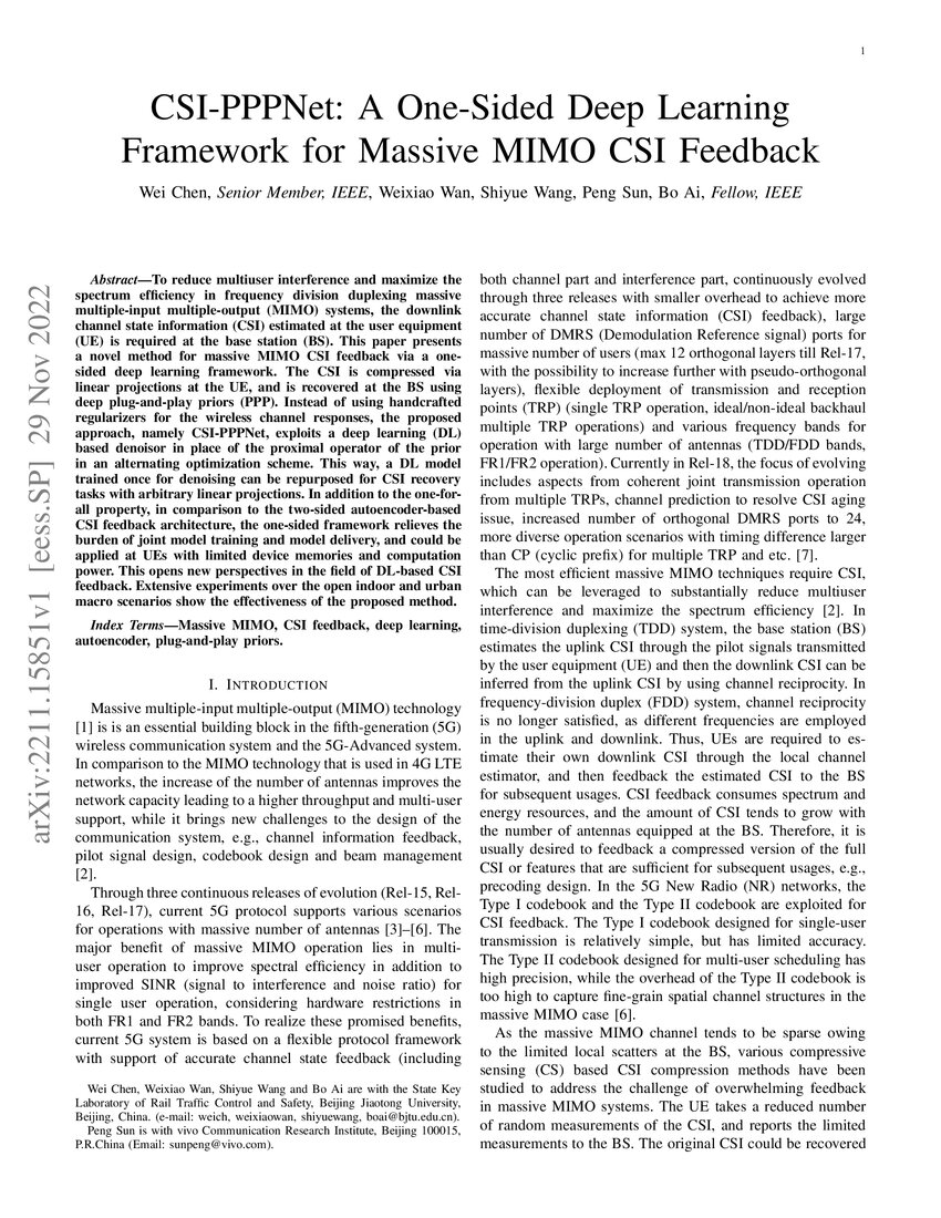 CSI-PPPNet: A One-Sided Deep Learning Framework for Massive MIMO CSI Feedback | DeepAI