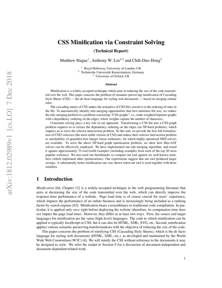 CSS Minification via Constraint Solving (Technical Report) | DeepAI