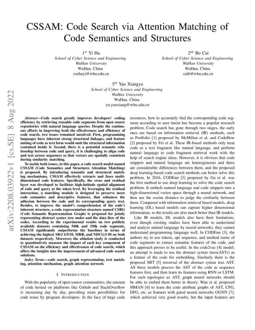 Cssamcode Search Via Attention Matching Of Code Semantics And 9431