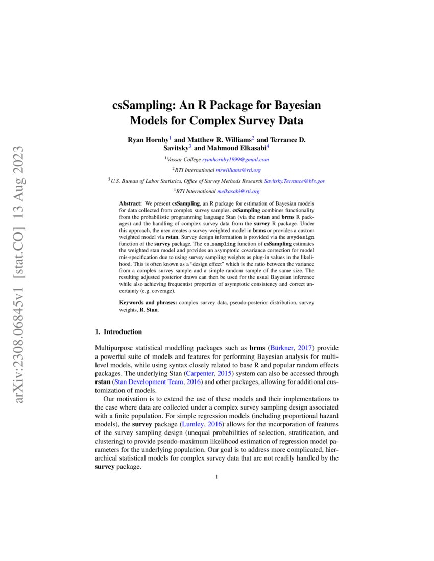 Cssampling An R Package For Bayesian Models For Complex Survey Data Deepai