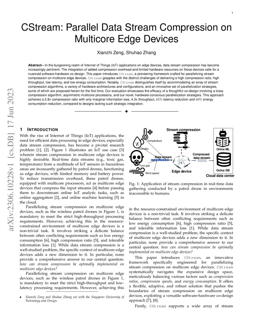 Cstream Parallel Data Stream Compression On Multicore Edge Devices