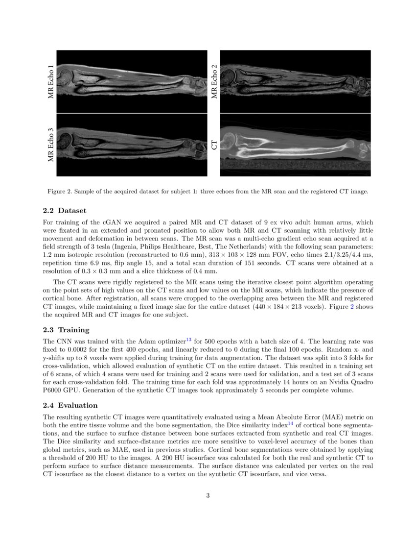 CT synthesis from MR images for orthopedic applications in the lower arm using a conditional ...