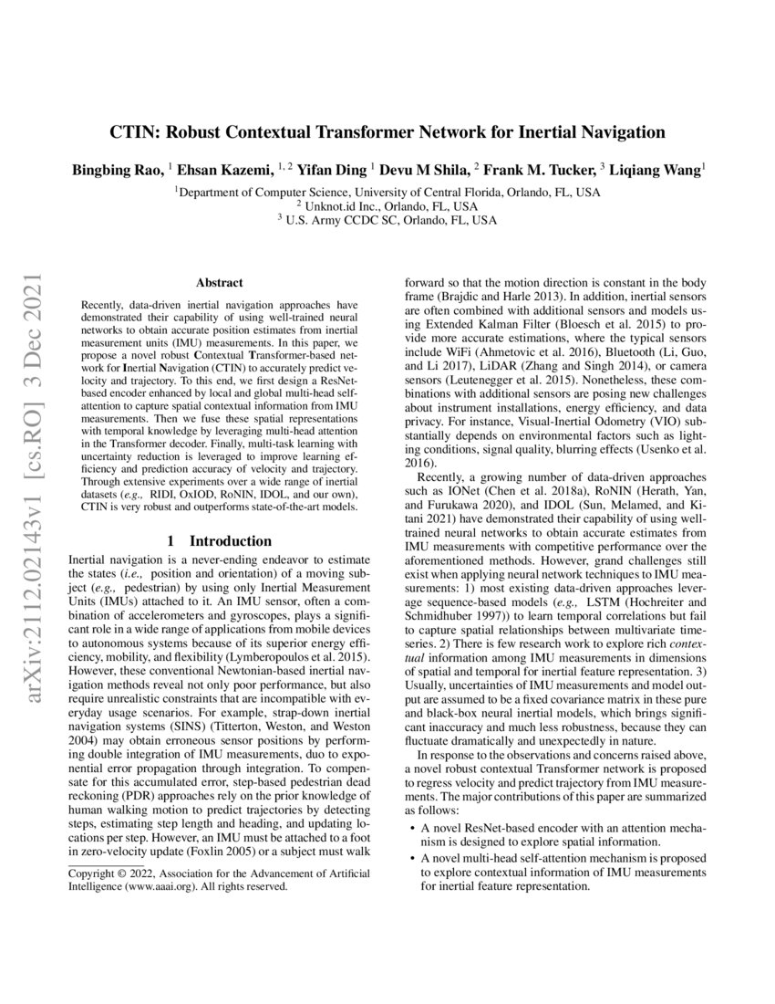 CTIN: Robust Contextual Transformer Network for Inertial Navigation | DeepAI