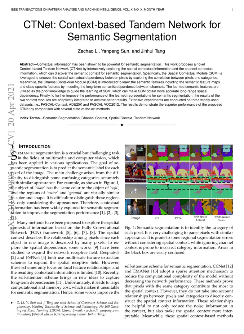 CTNet: Context-based Tandem Network for Semantic Segmentation | DeepAI