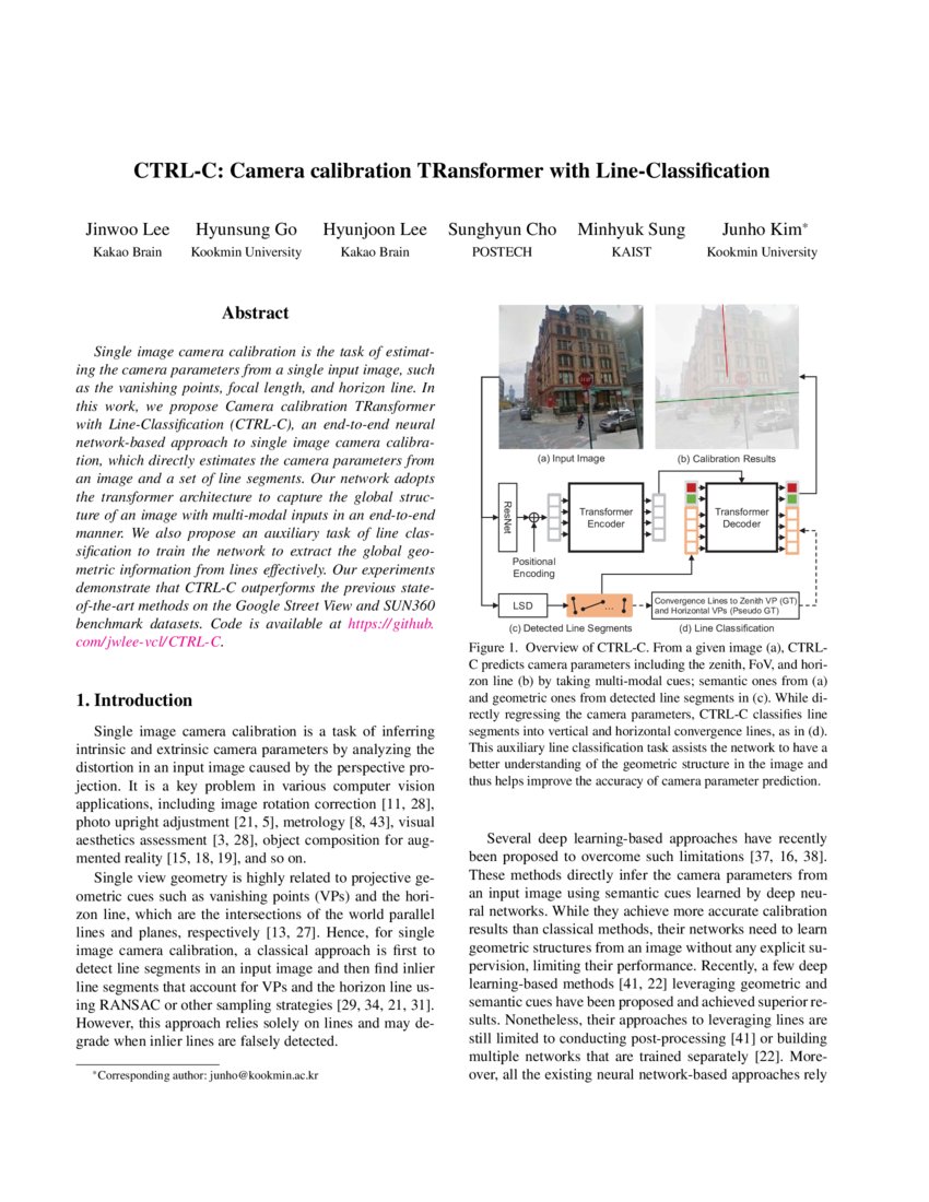 CTRL-C: Camera calibration TRansformer with Line-Classification | DeepAI