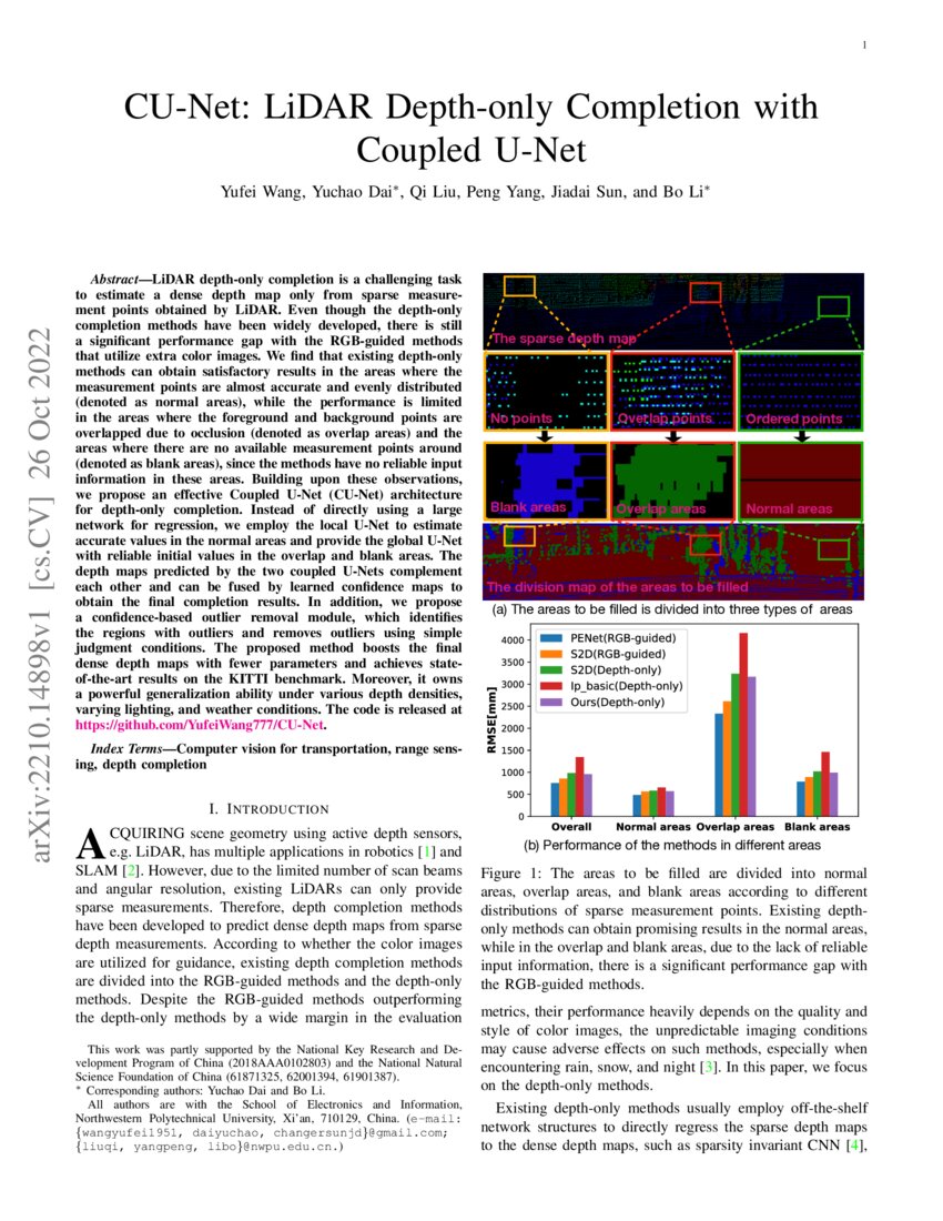 CU-Net: LiDAR Depth-Only Completion With Coupled U-Net | DeepAI