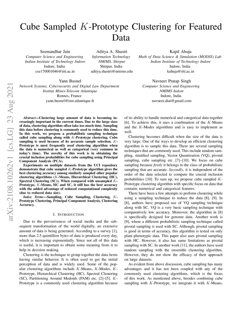 Cube Sampled K-Prototype Clustering for Featured Data | DeepAI