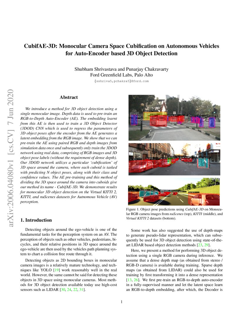 CubifAE-3D: Monocular Camera Space Cubification on Autonomous Vehicles ...