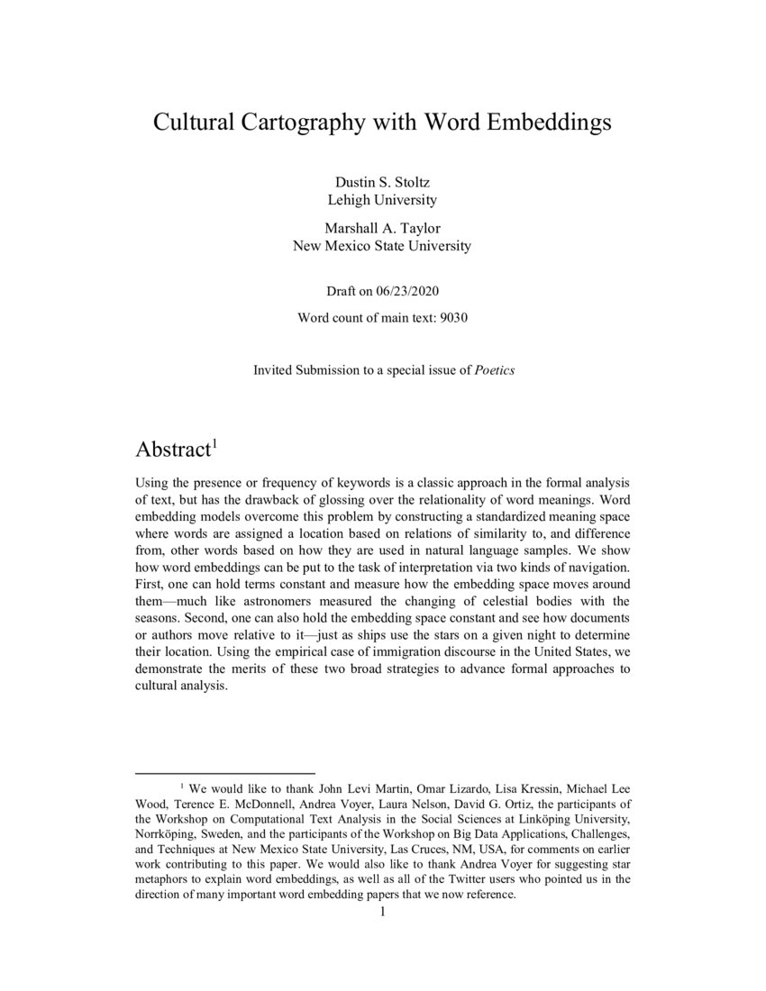 Cultural Cartography with Word Embeddings | DeepAI