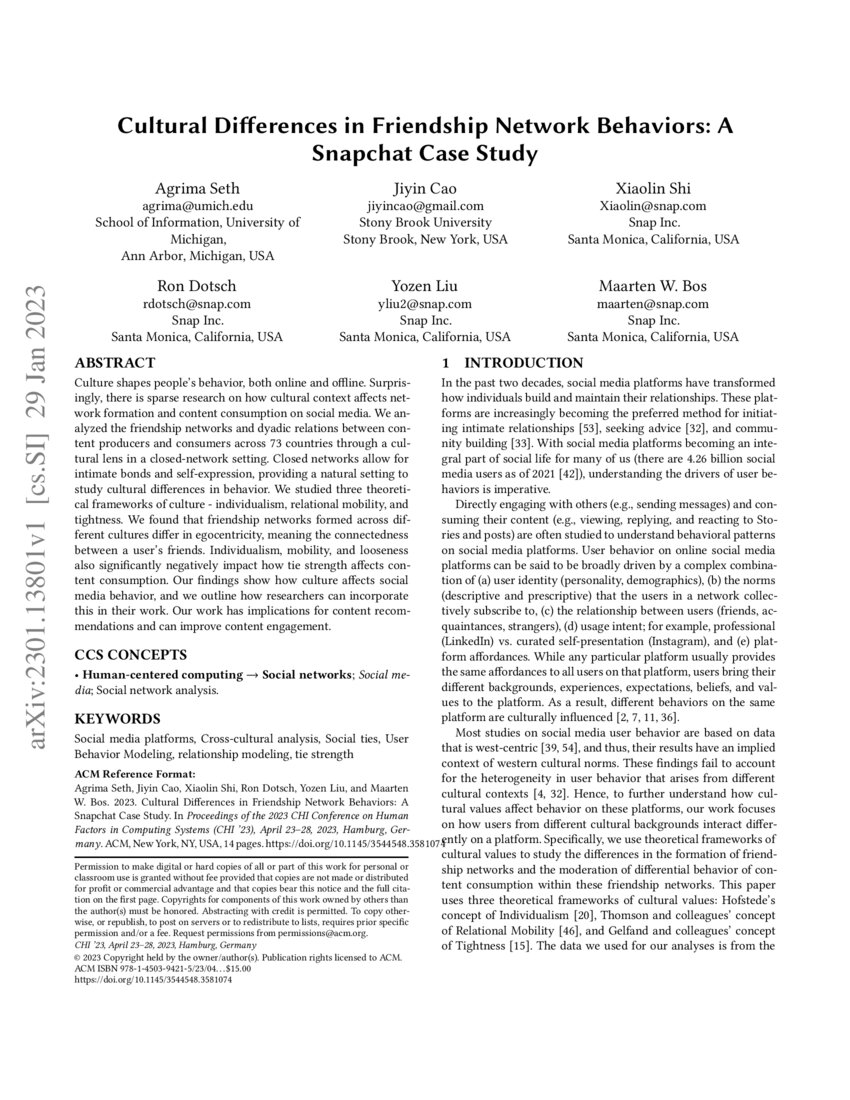 Cultural Differences in Friendship Network Behaviors: A Snapchat Case ...
