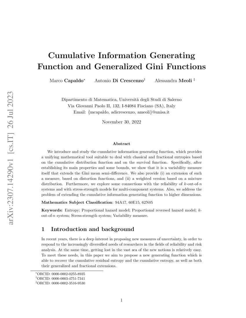 Cumulative Information Generating Function and Generalized Gini ... Cumulative Information Generating Function and Generalized Gini ...