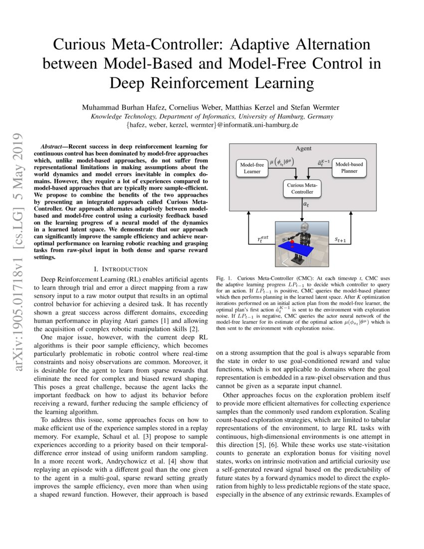 Curious Meta Controller Adaptive Alternation Between Model Based And Model Free Control In Deep