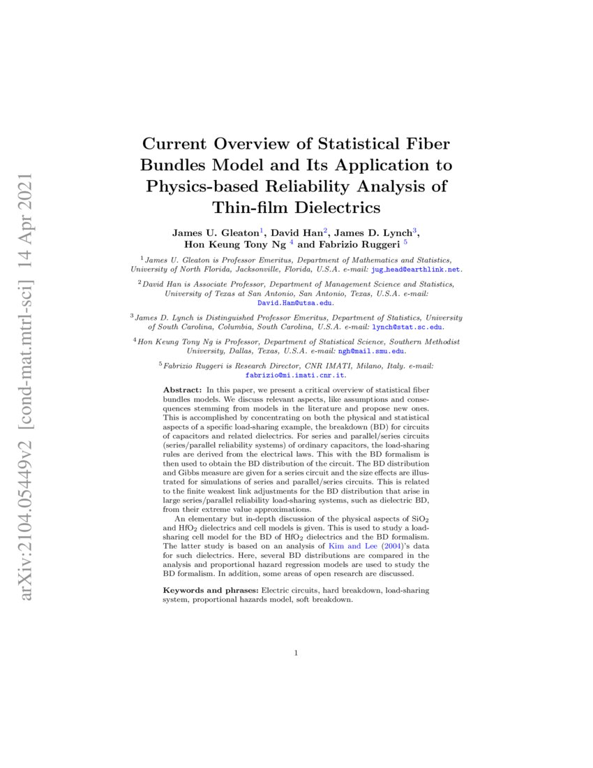 Current Overview of Statistical Fiber Bundles Model and Its Application ...