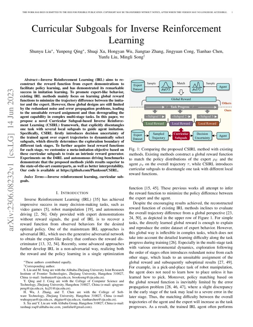 Curricular Subgoals for Inverse Reinforcement Learning | DeepAI Curricular Subgoals for Inverse Reinforcement Learning | DeepAI