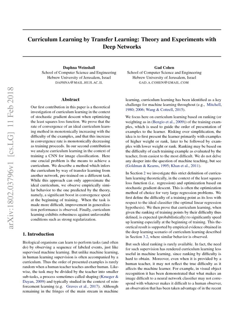 Curriculum Learning by Transfer Learning: Theory and Experiments with Deep Networks | DeepAI
