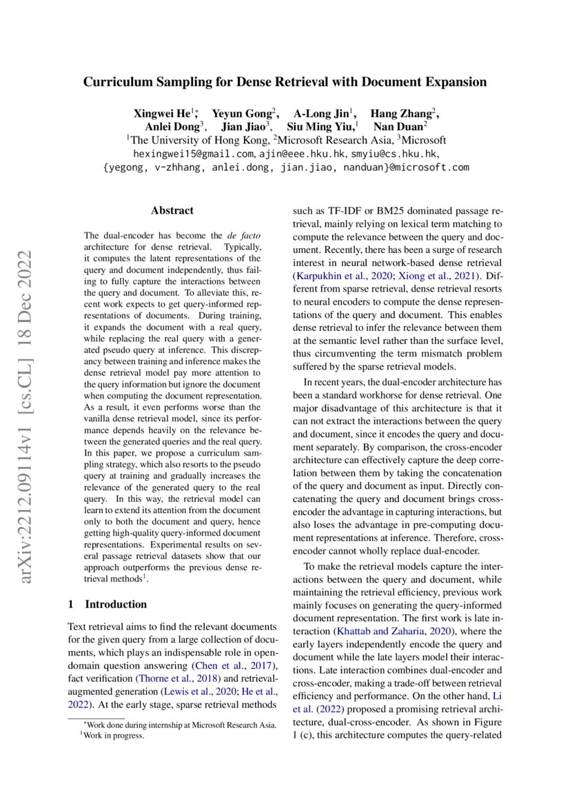 Curriculum Sampling for Dense Retrieval with Document Expansion | DeepAI