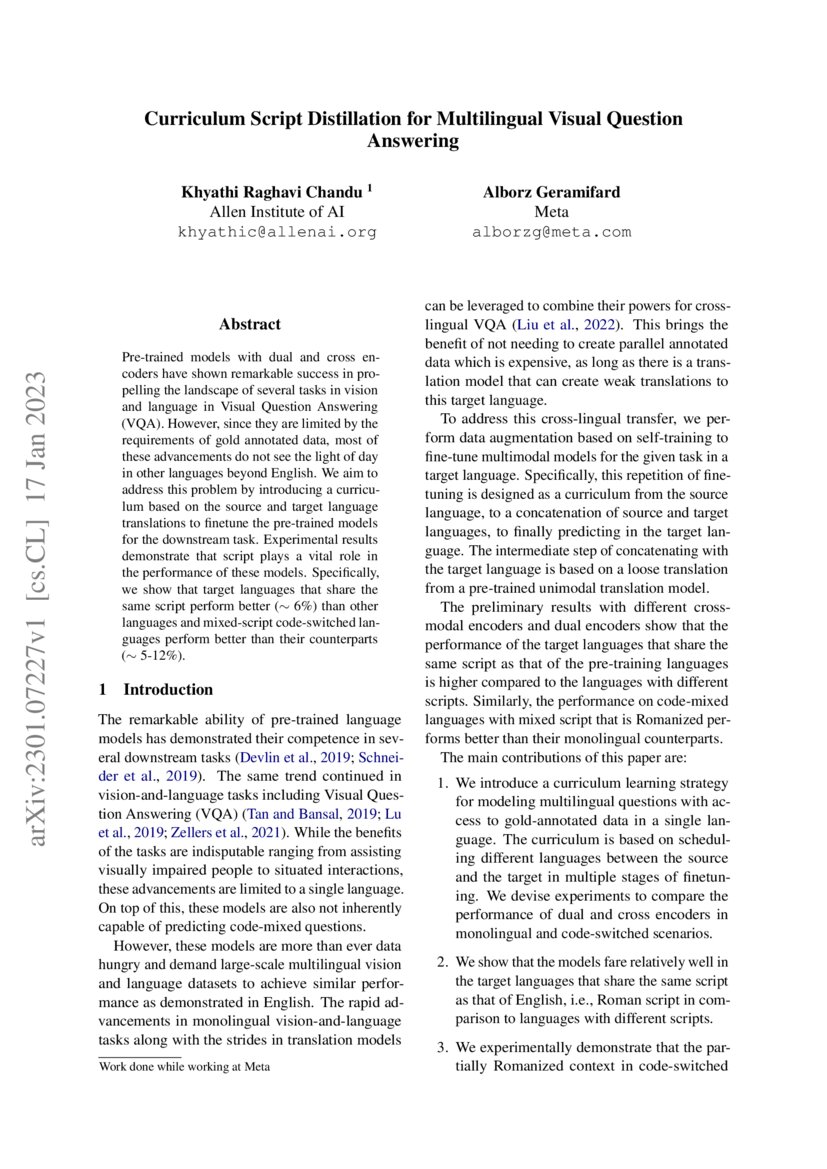 Curriculum Script Distillation for Multilingual Visual Question Answering | DeepAI