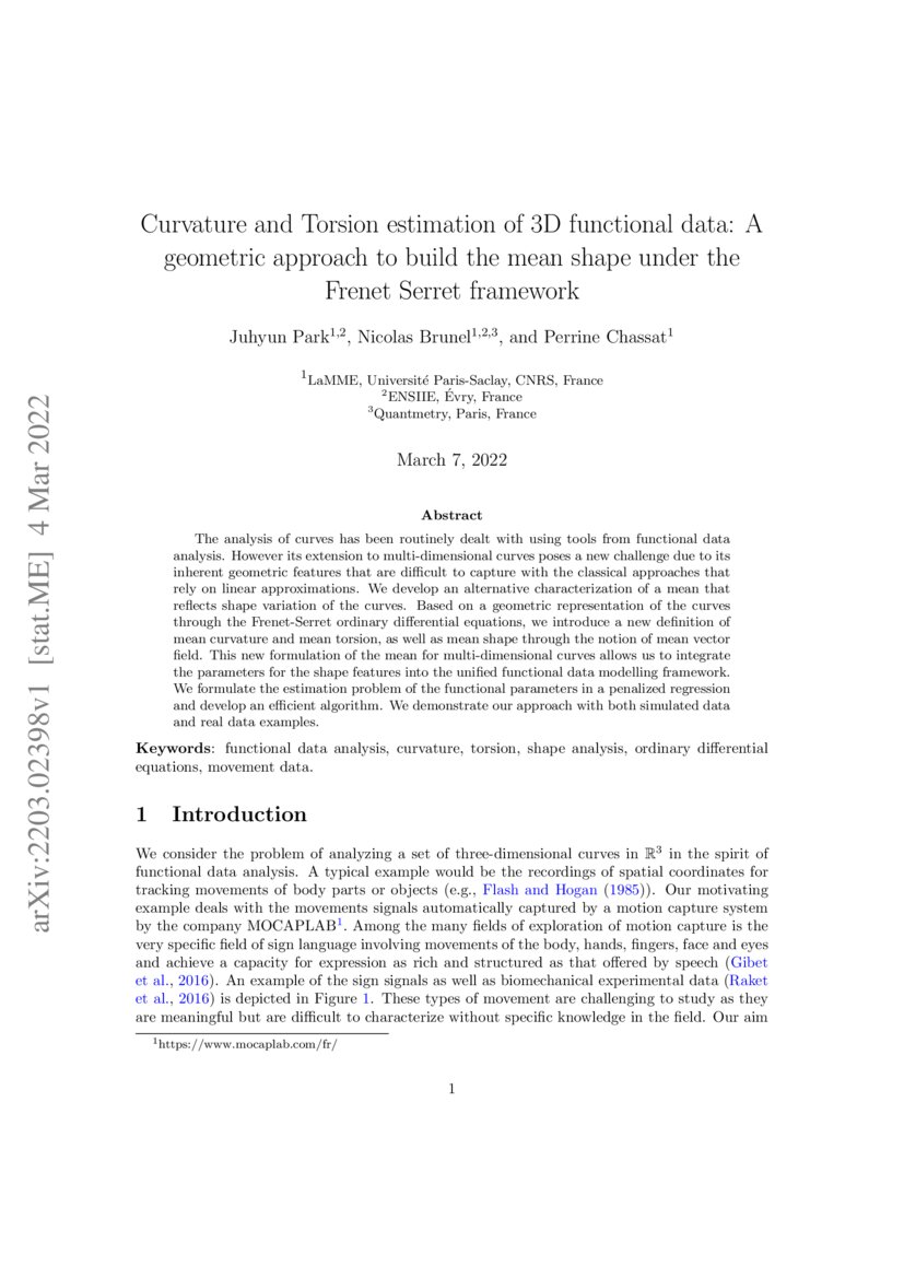 Curvature And Torsion Estimation Of 3d Functional Data A Geometric Approach To Build The Mean