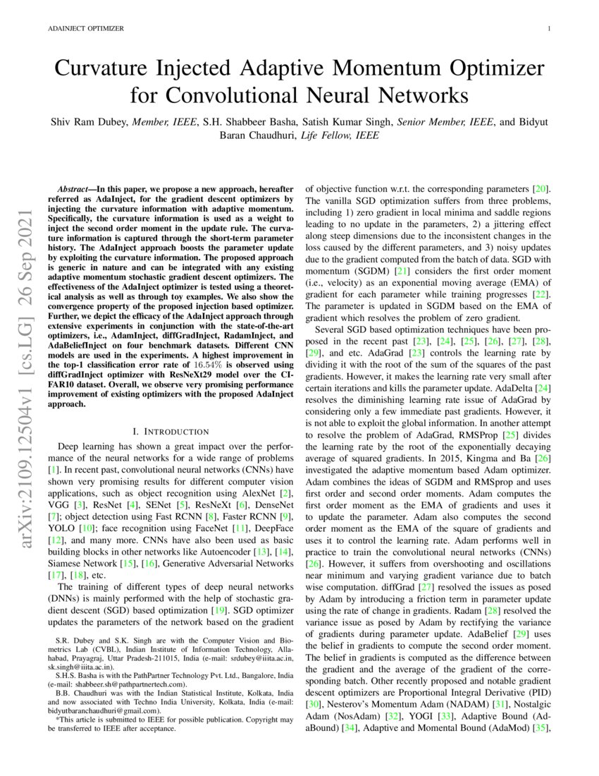 Curvature Injected Adaptive Momentum Optimizer for Convolutional Neural ...