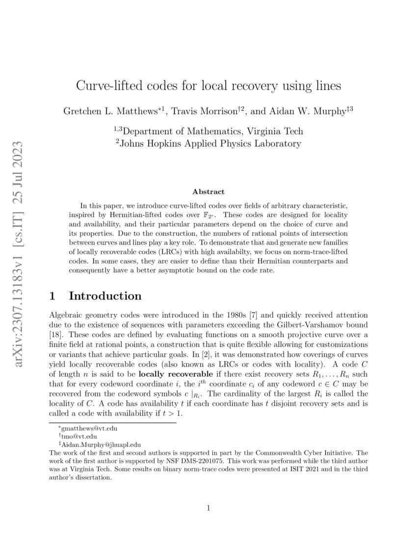 Curve-lifted codes for local recovery using lines | DeepAI