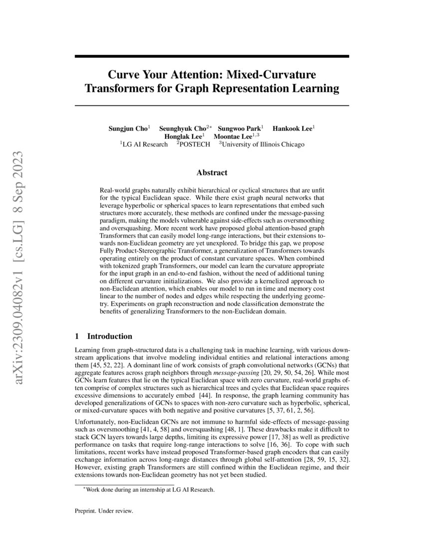 Curve Your Attention Mixed Curvature Transformers For Graph Representation Learning Deepai