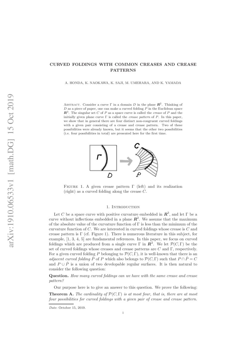 Curved foldings with common creases and crease patterns | DeepAI