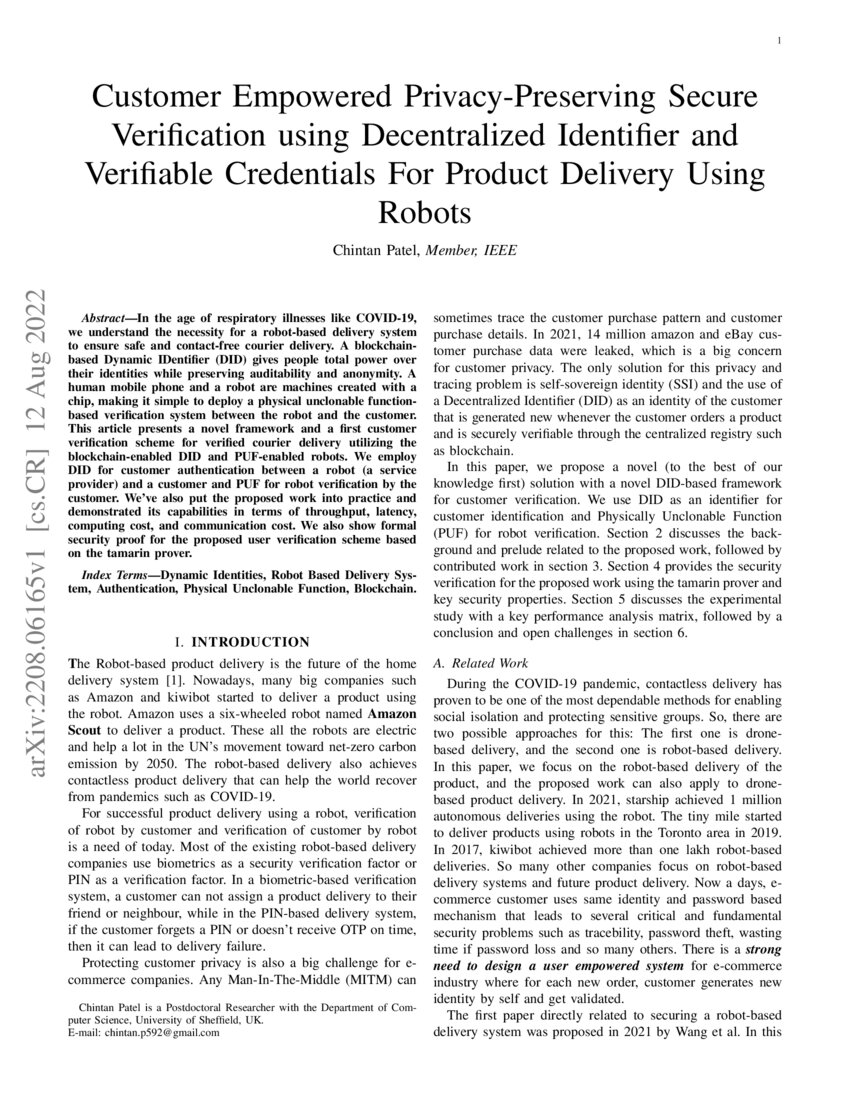 Customer Empowered Privacy-Preserving Secure Verification using Decentralized Identifier and ...