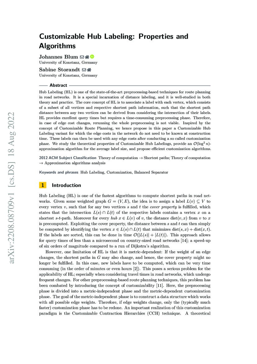 Customizable Hub Labeling: Properties and Algorithms | DeepAI Customizable Hub Labeling: Properties and Algorithms | DeepAI