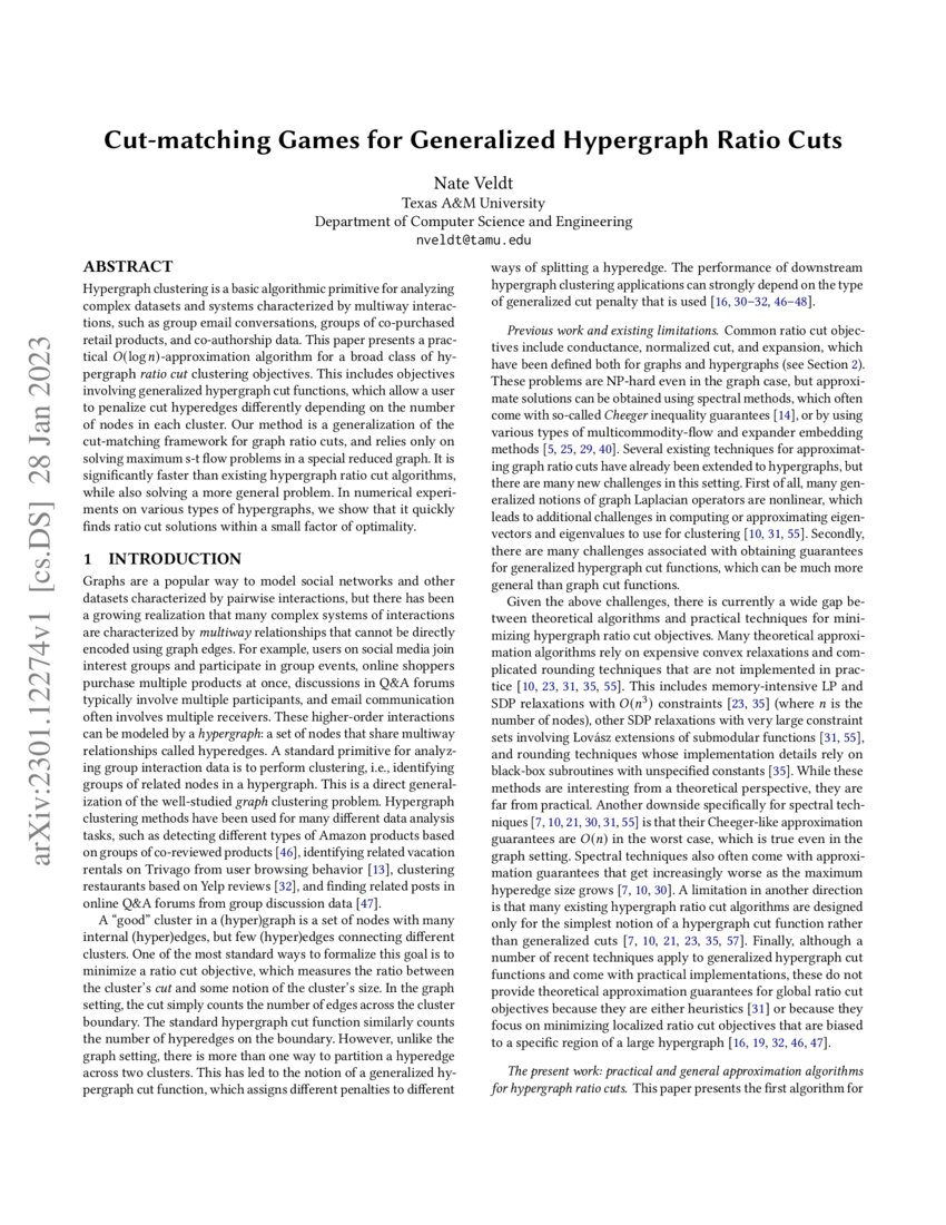 Cut-matching Games for Generalized Hypergraph Ratio Cuts | DeepAI Cut-matching Games for Generalized Hypergraph Ratio Cuts | DeepAI