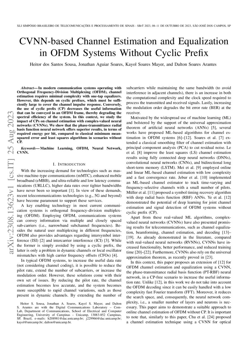 CVNN-based Channel Estimation and Equalization in OFDM Systems Without Cyclic Prefix | DeepAI