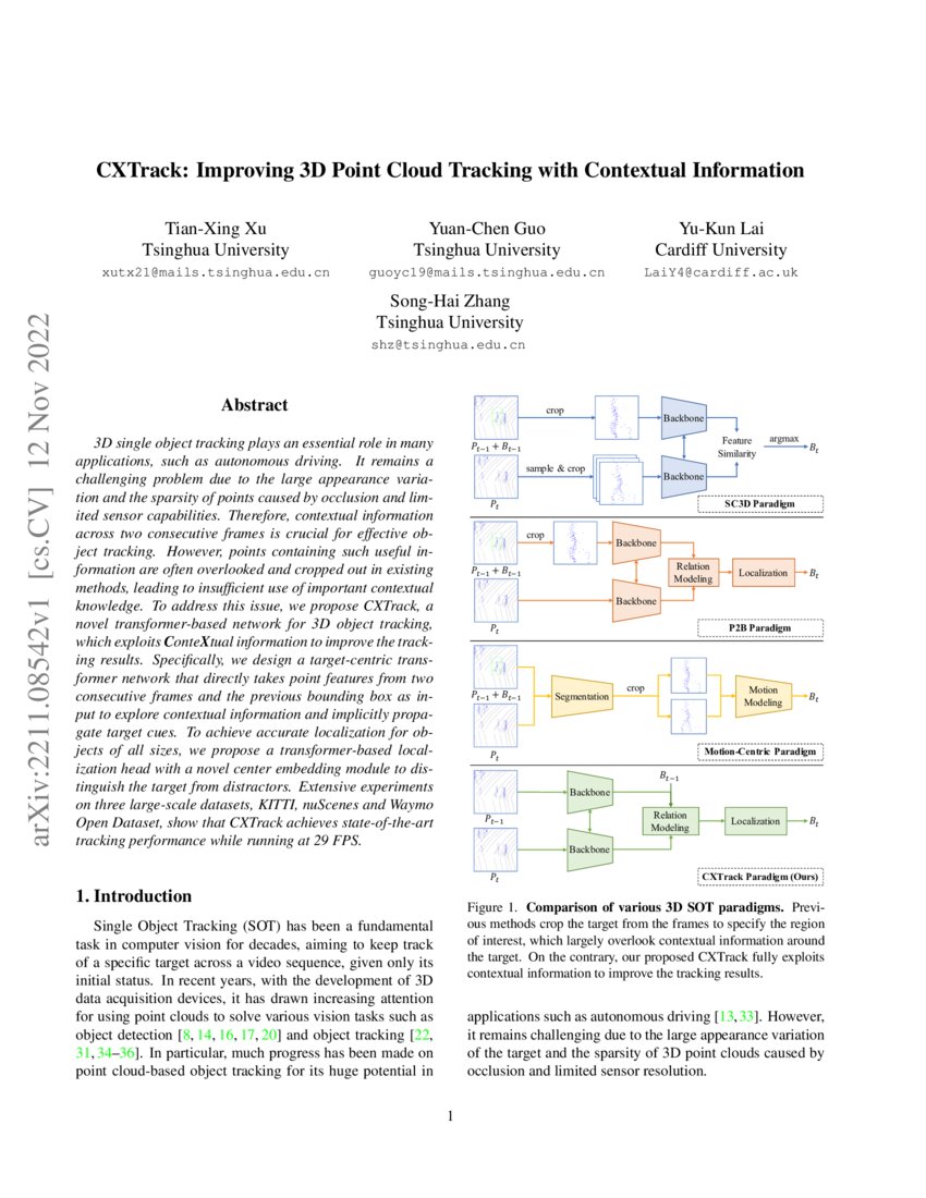 CXTrack: Improving 3D Point Cloud Tracking with Contextual Information | DeepAI