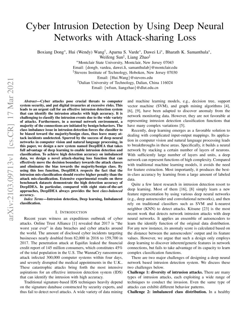 Cyber Intrusion Detection By Using Deep Neural Networks With Attack Sharing Loss Deepai