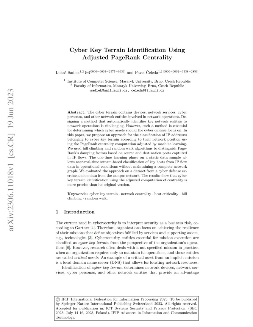 Cyber Key Terrain Identification Using Adjusted PageRank Centrality ...