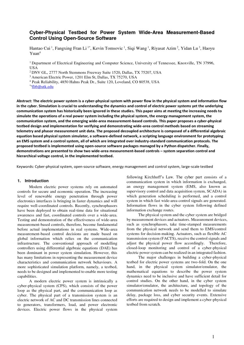 Cyber Physical Testbed For Power System Wide Area Measurement Based Control Using Open Source