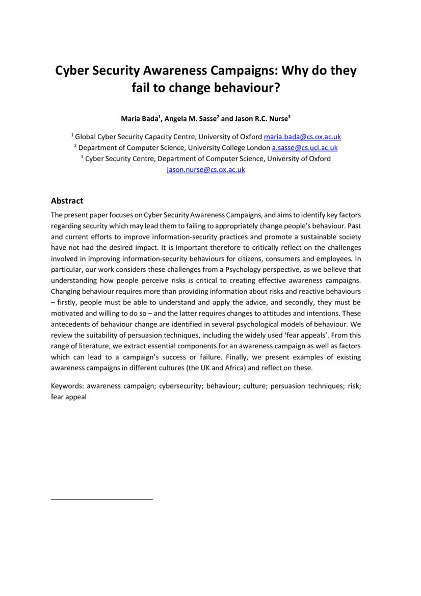 Cyber Security Awareness Campaigns: Why do they fail to change ...