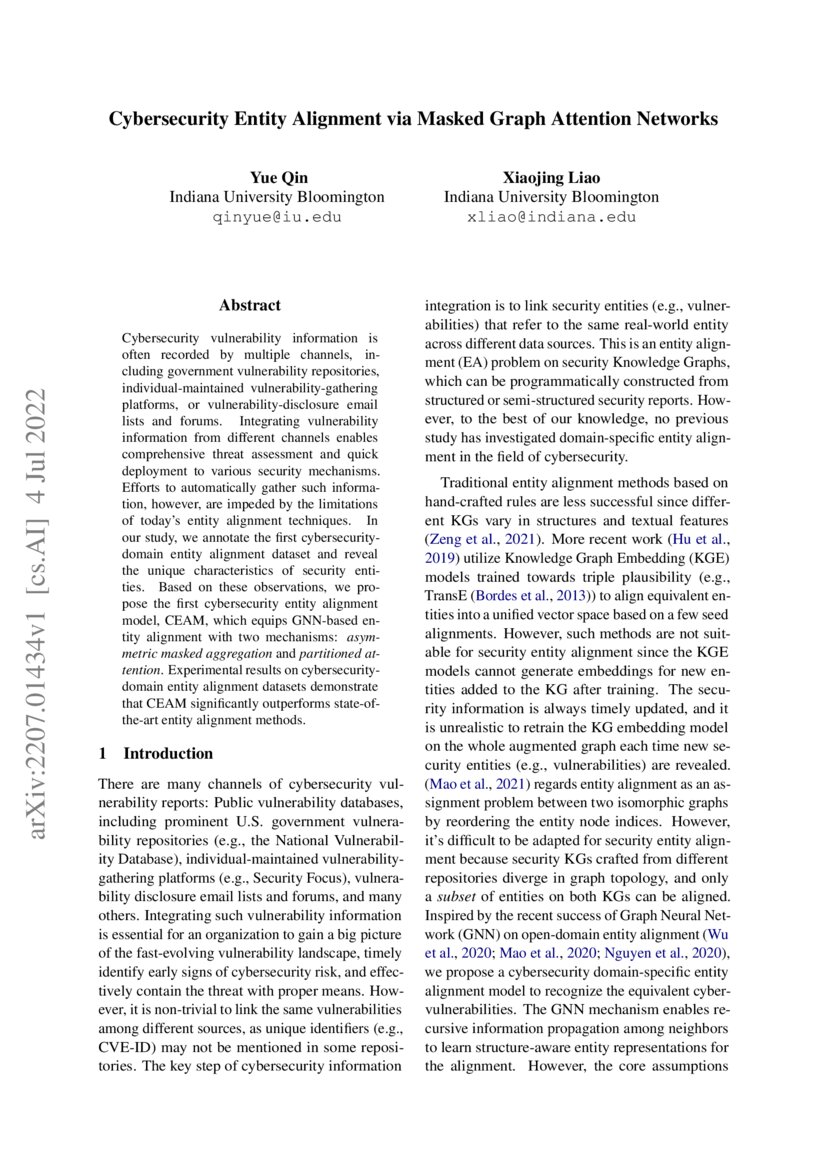 Cybersecurity Entity Alignment via Masked Graph Attention Networks | DeepAI