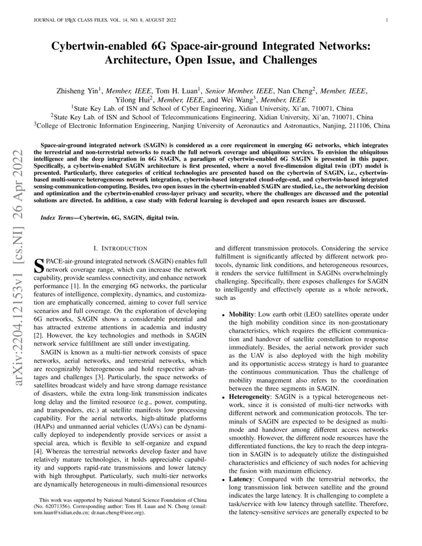 Cybertwin Enabled 6g Space Air Ground Integrated Networks Architecture Open Issue And