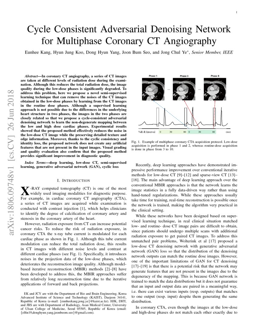 Cycle Consistent Adversarial Denoising Network for Multiphase Coronary CT Angiography | DeepAI